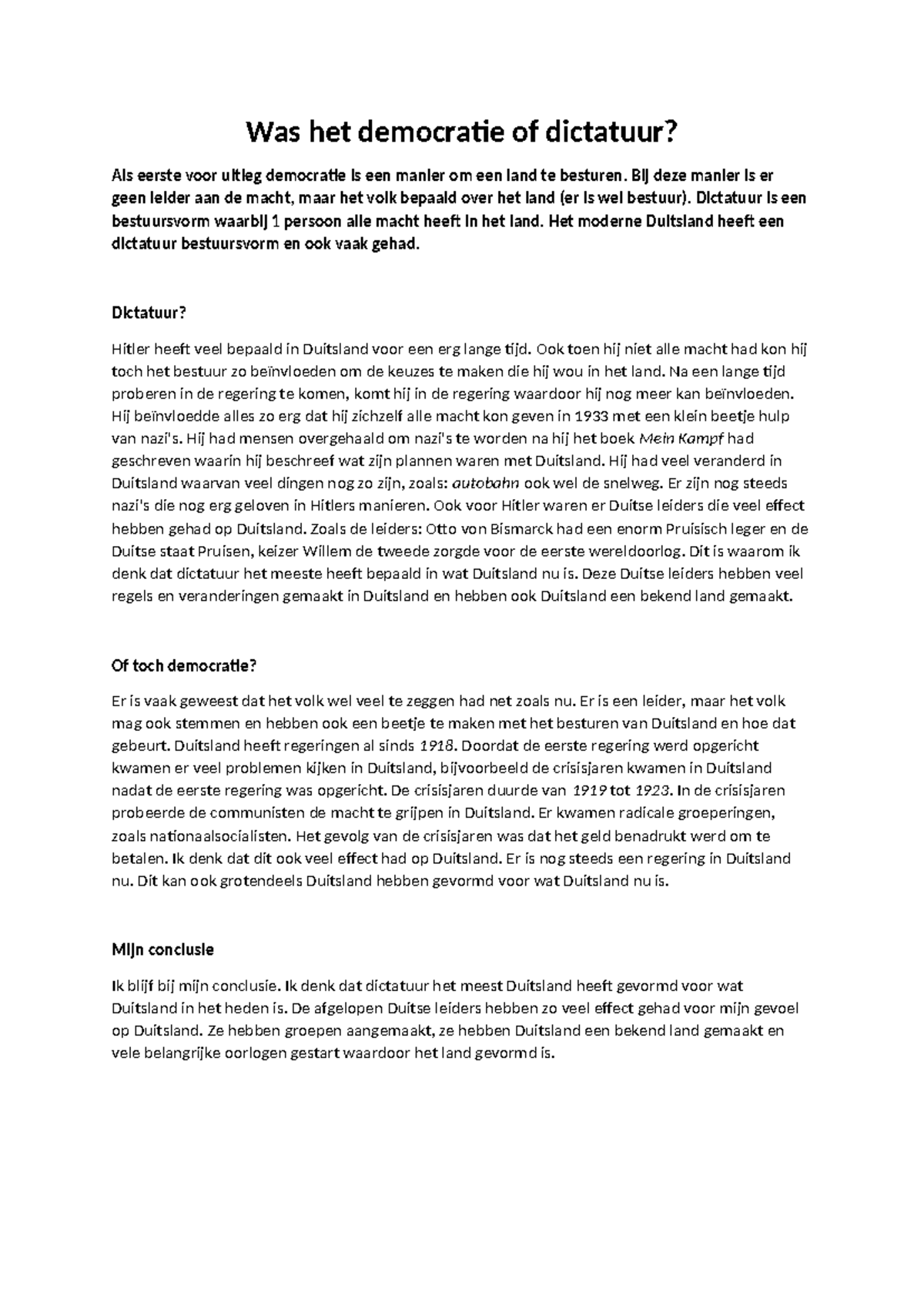 Essay Geschiedenis HO: Democratie of Dictatuur in Duitsland? - Studeersnel