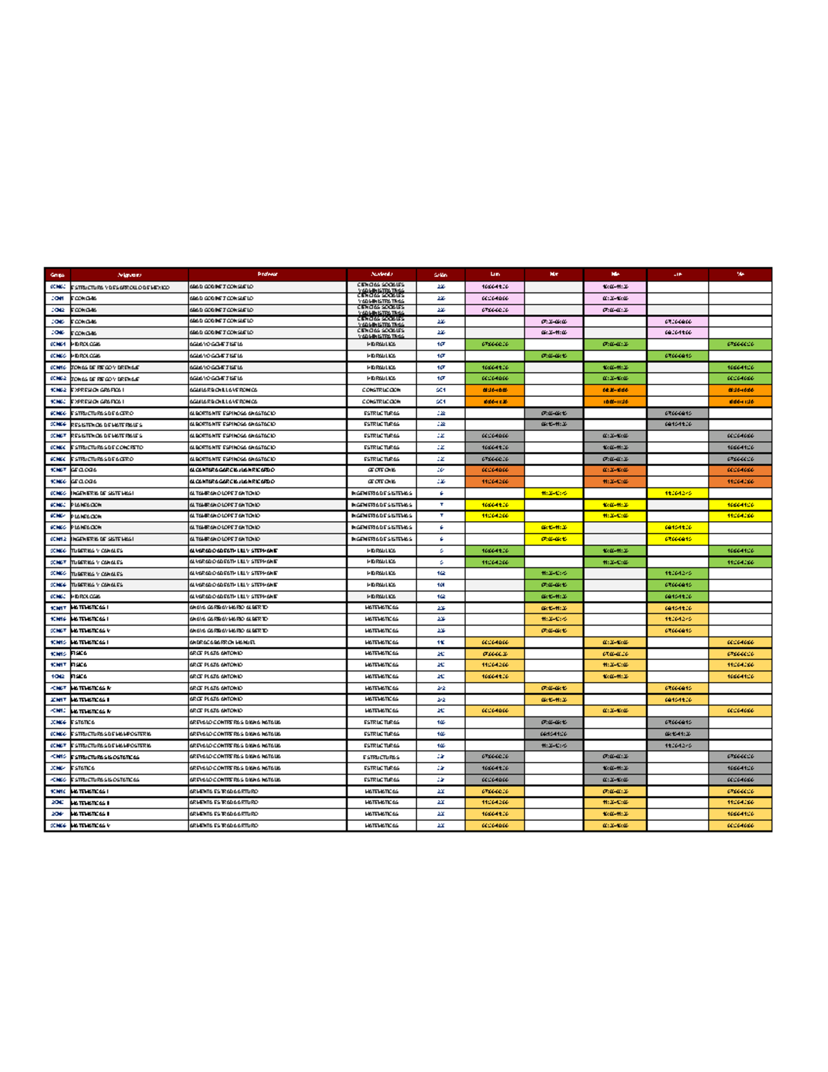 List of Class Schedules for Different Courses - 2023 - Studocu