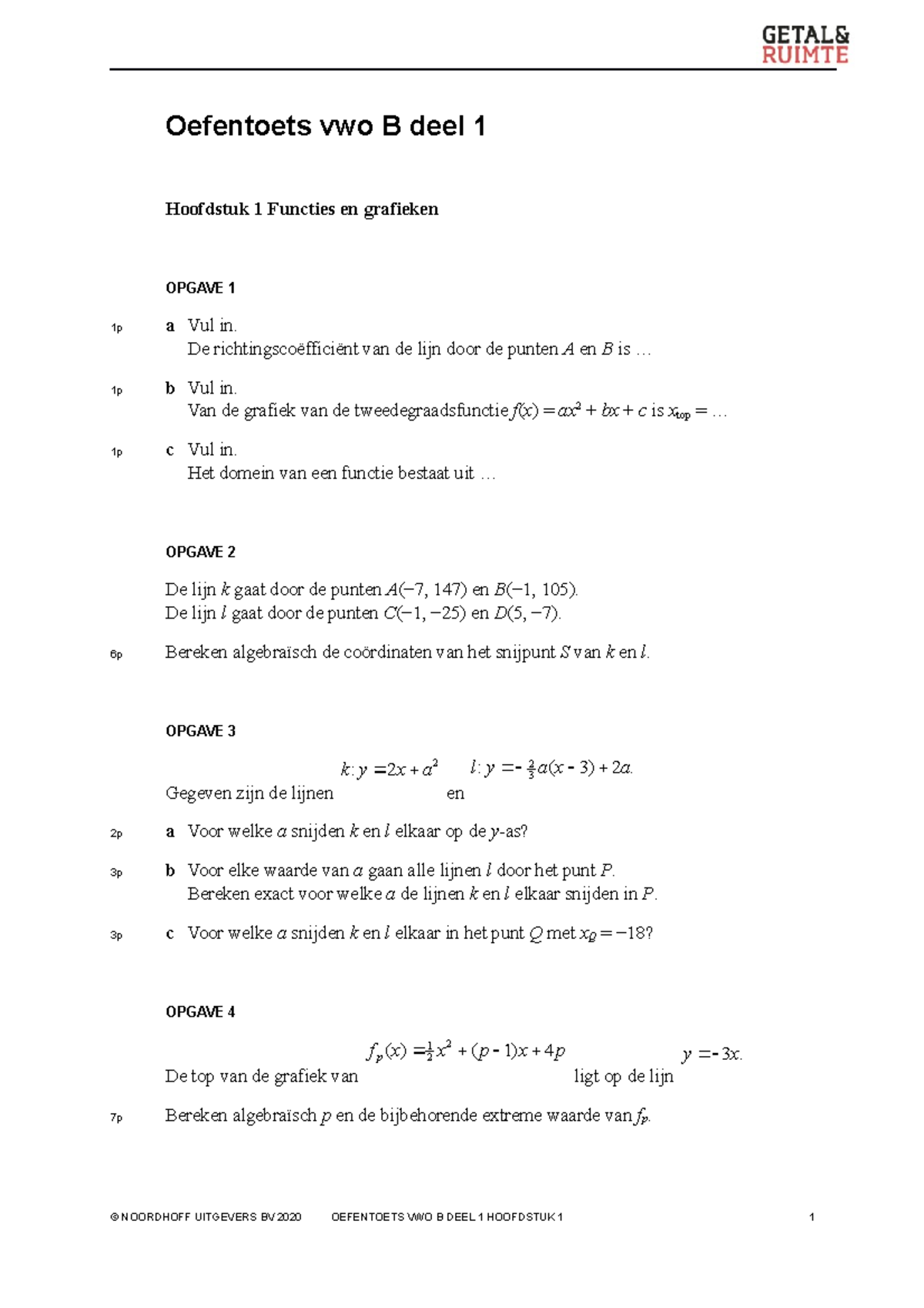 Oefentoets GR12 VB1 H01 - Wiskunde B Deel 1 Functies en Grafieken - Studeersnel
