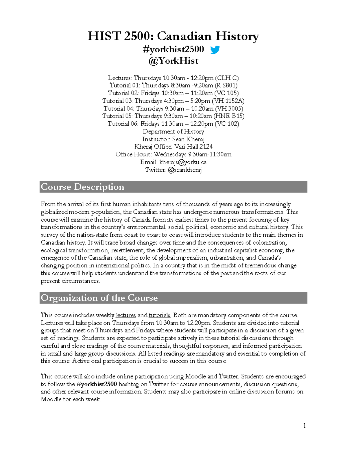 HIST 2500: Syllabus for Canadian History Course Overview and Details ...