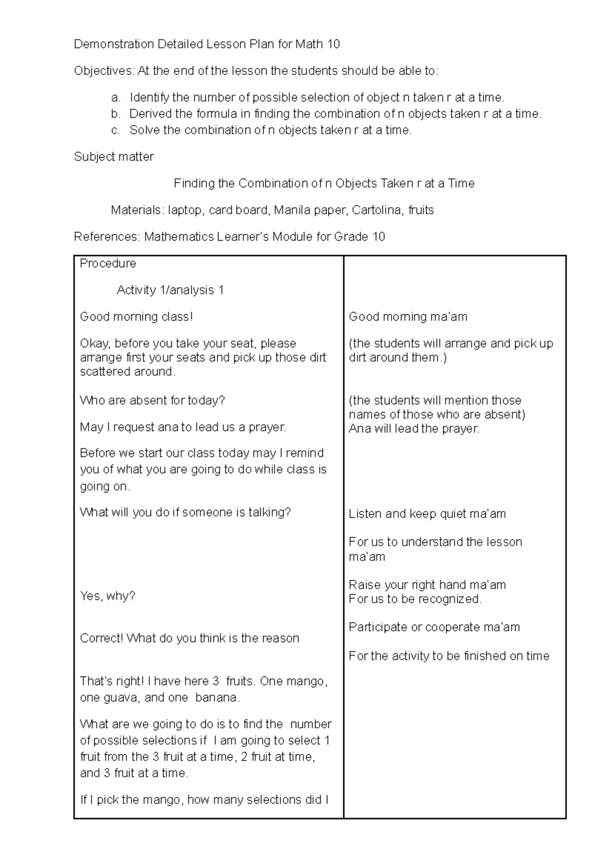 For ranking lesson plan - Demonstration Detailed Lesson Plan for Math ...