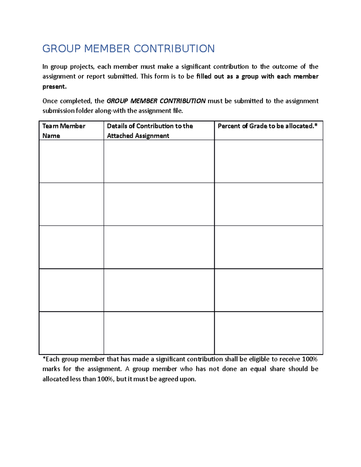 Group member contribution form - GROUP MEMBER CONTRIBUTION In group ...