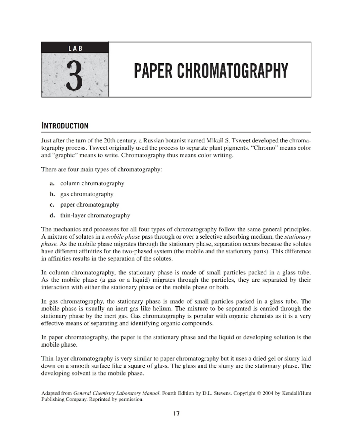 LAB 3: PAPER CHROMATOGRAPHY EXPERIMENT AND ANALYSIS - Studocu