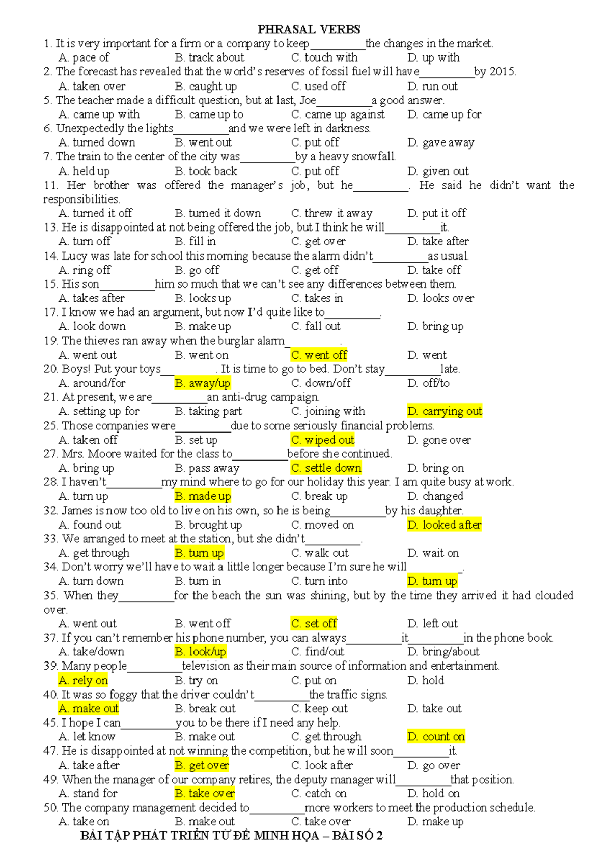 Phrasal Verbs Practice Exercises for ESL Students - Studocu