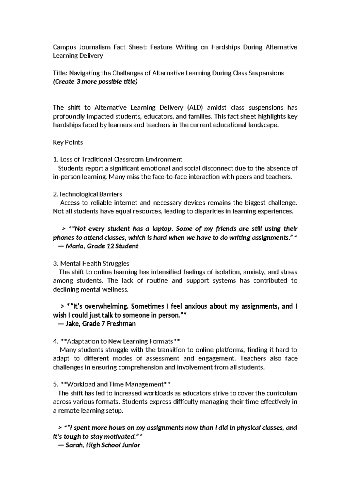 Navigating Hardships of Alternative Learning Delivery: A Fact Sheet ...