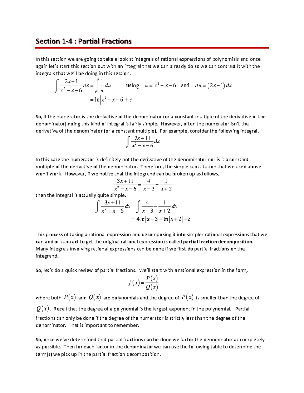 Paul S Online Notes Partial Fractions With Examples Solutions Studocu
