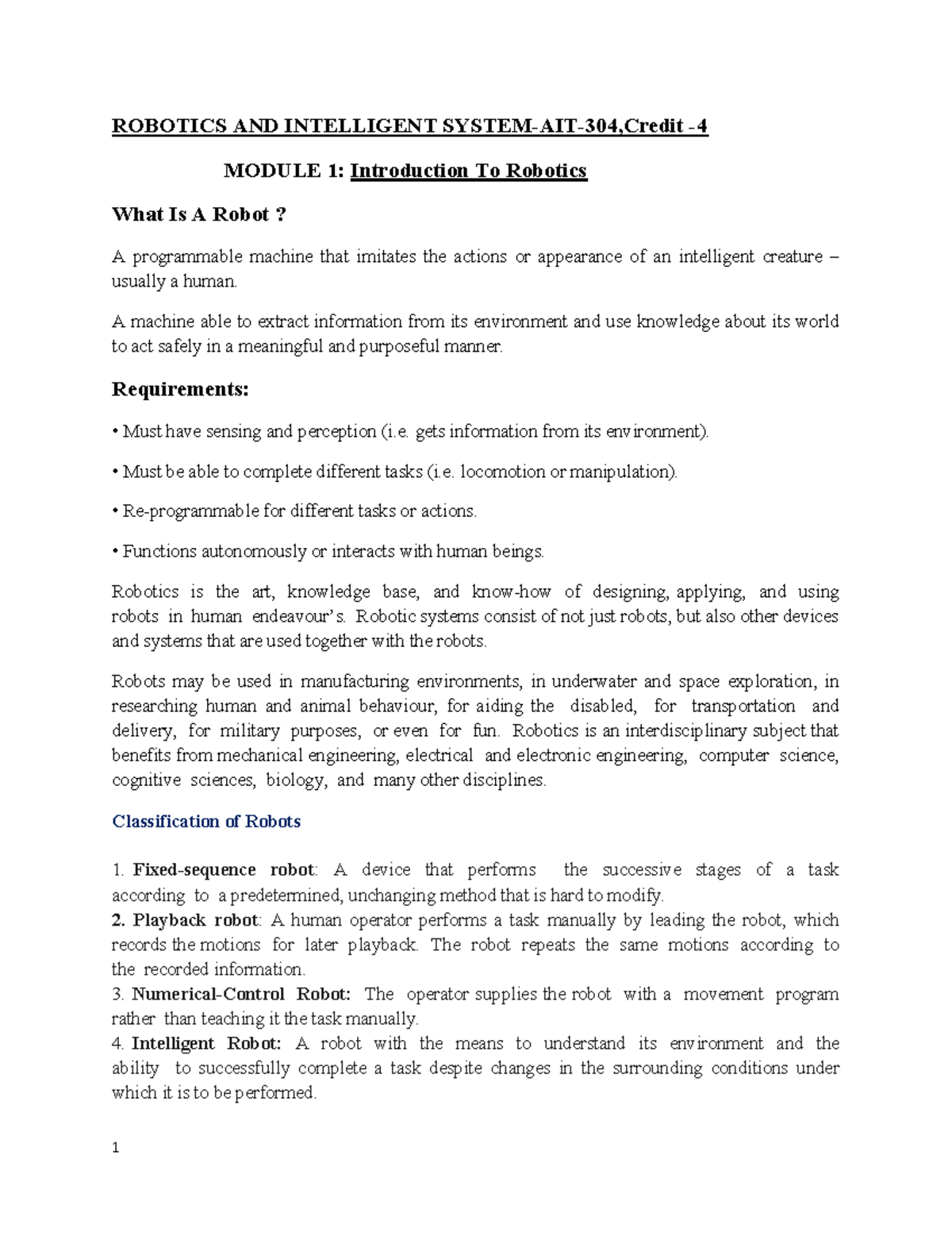 Robotics S6AI Module 1: Intro to Robotics and Robot Classification ...