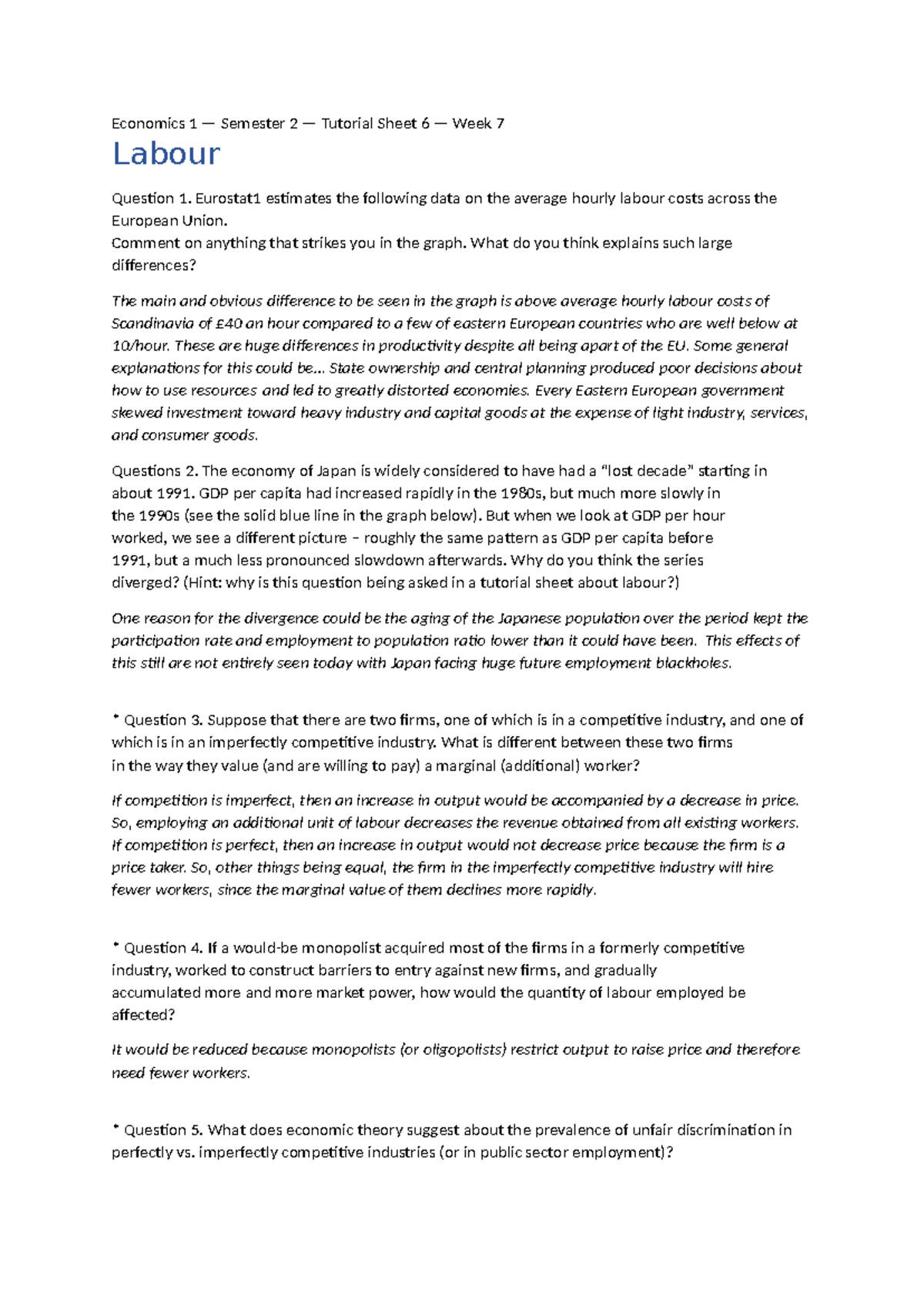 Economics 1 — Semester 2 — Tutorial Sheet 6 — Week 7 - Economics 1 ...
