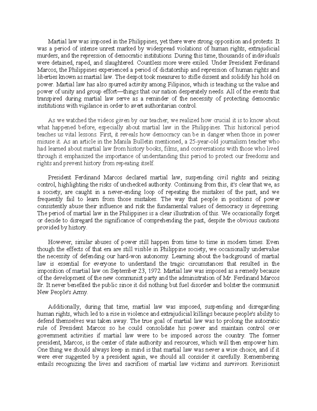 GEN 004 - Lessons from Martial Law in the Philippines: A Historical ...