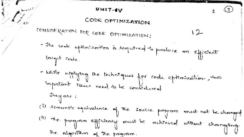 CS 3 CODE OPTIMIZATION: Techniques and Considerations for Efficiency - Studocu