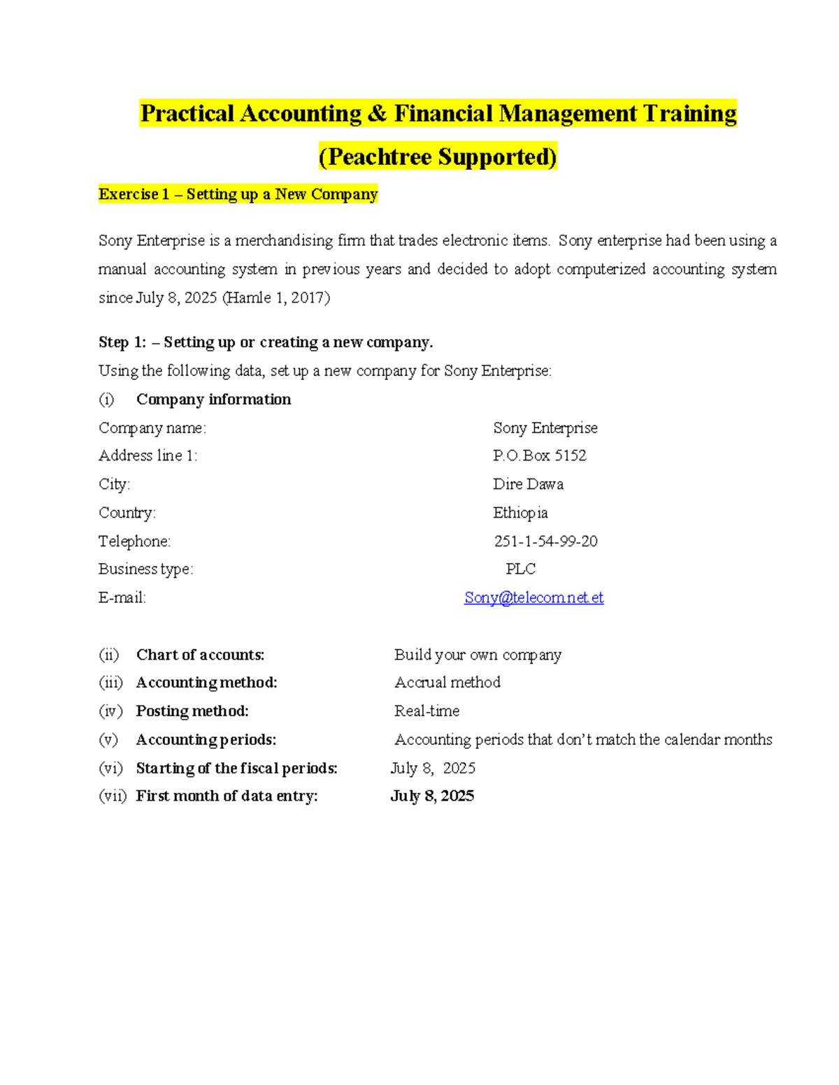 Practical Accounting Financial Management Training: Exercise 1 - Sony ...