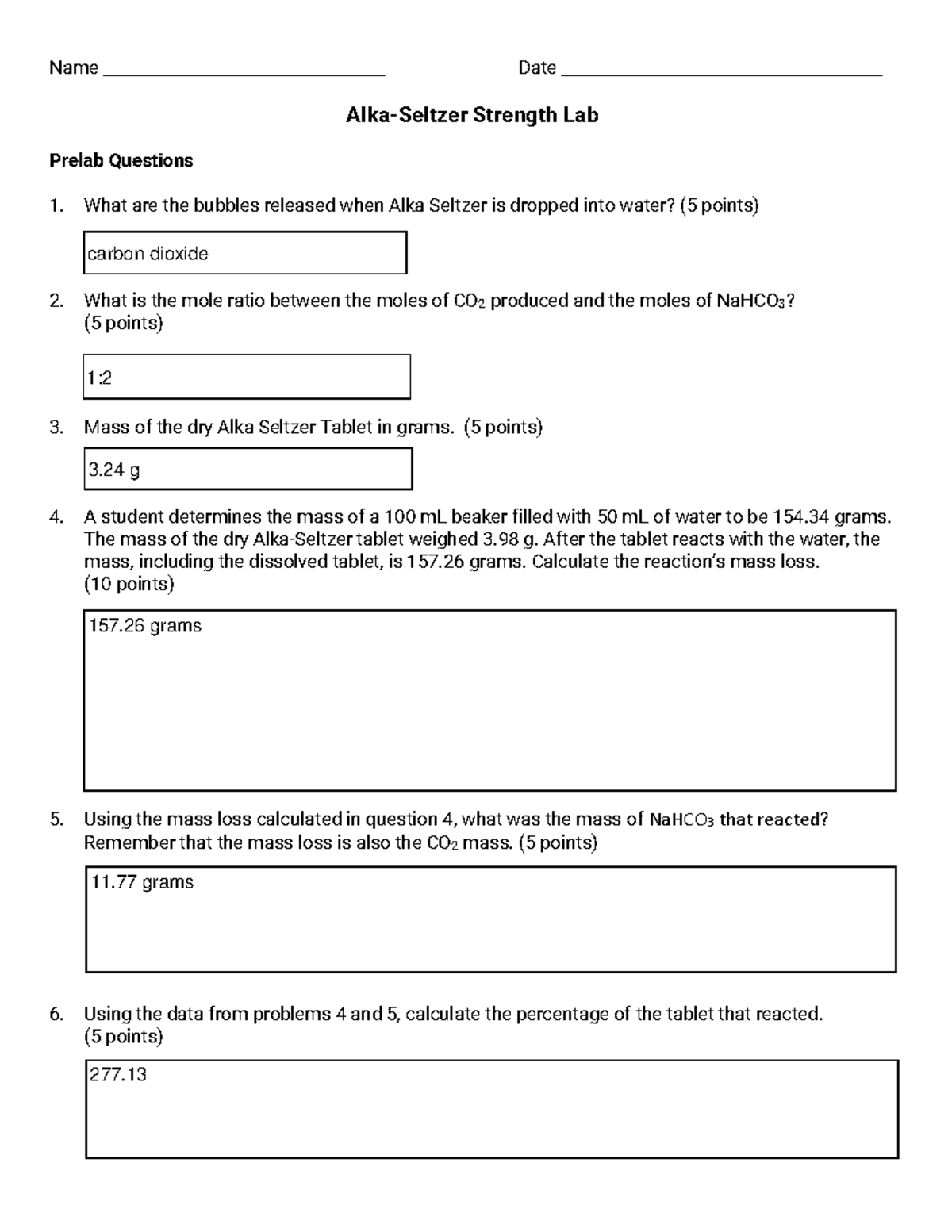 Alka-Seltzer Strength Lab (Chem 101) - Prelab & Data Collection Guide ...