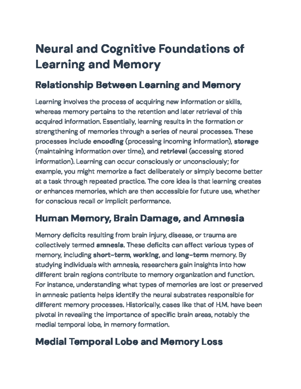 Neural Mechanisms of Learning and Memory: Insights from Amnesia Studies (PSY - Studocu