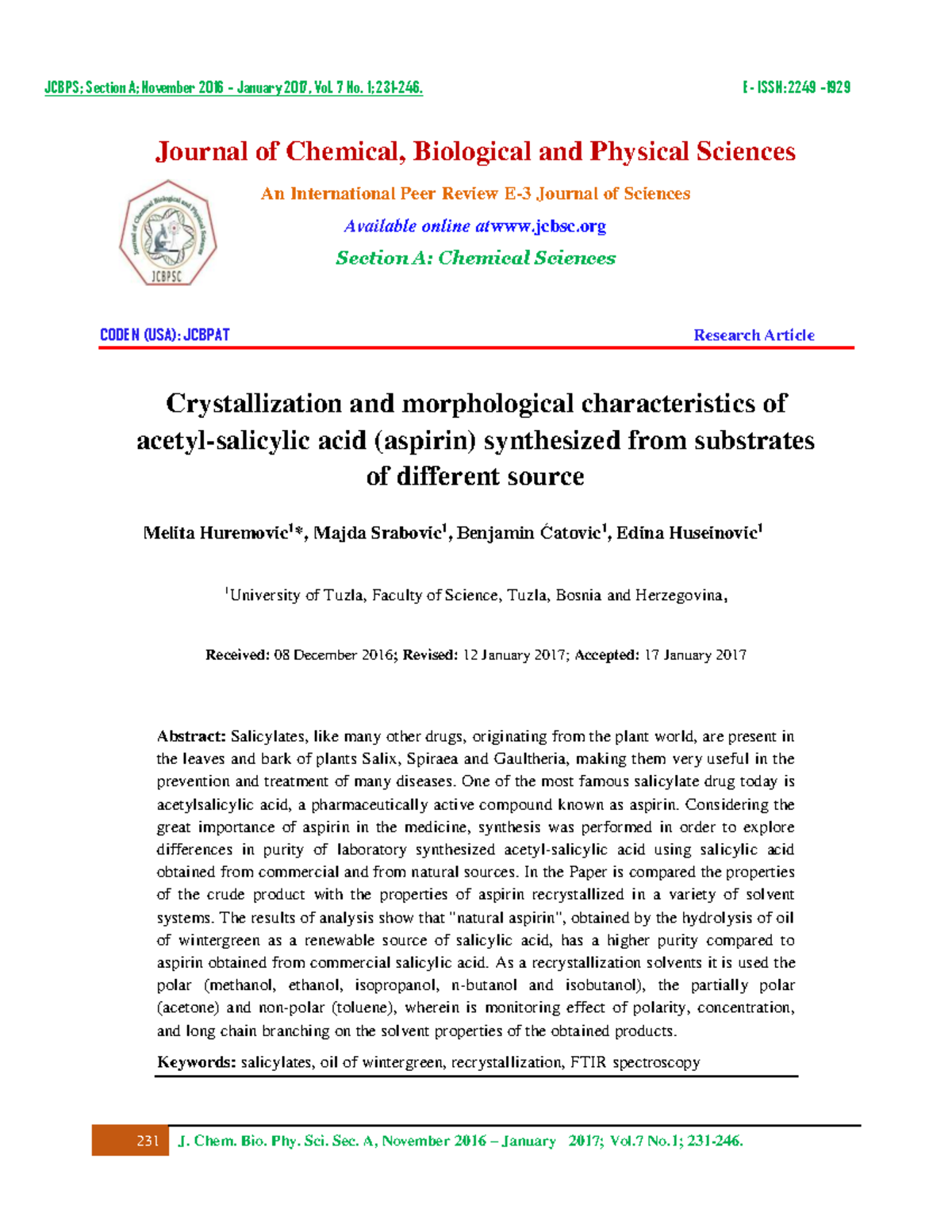 Research Article: Crystallization & Morphological Characteristics of ...