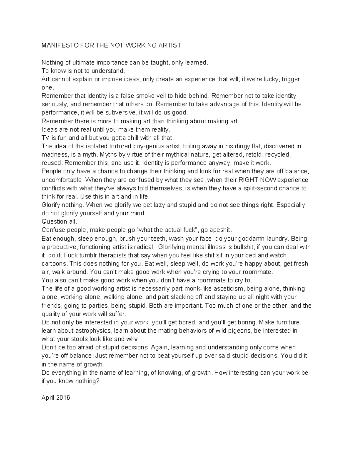 Manifesto for the Not-Working Artist: Embracing Growth and Identity ...