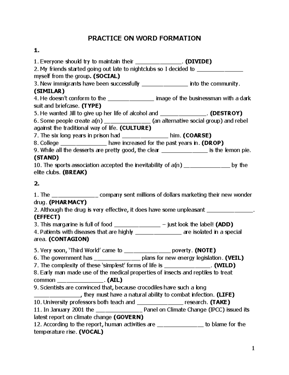 WORD FORMATION PRACTICE - 8A5 T5 - Studocu