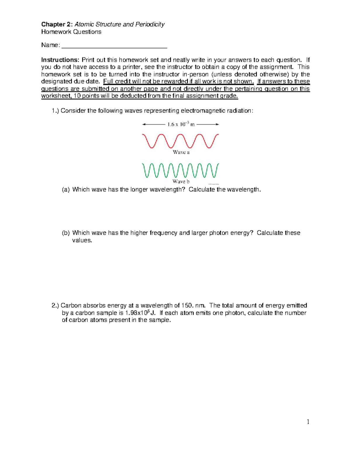 Chapter 2: Atomic Structure & Periodicity - Homework Questions - Studocu