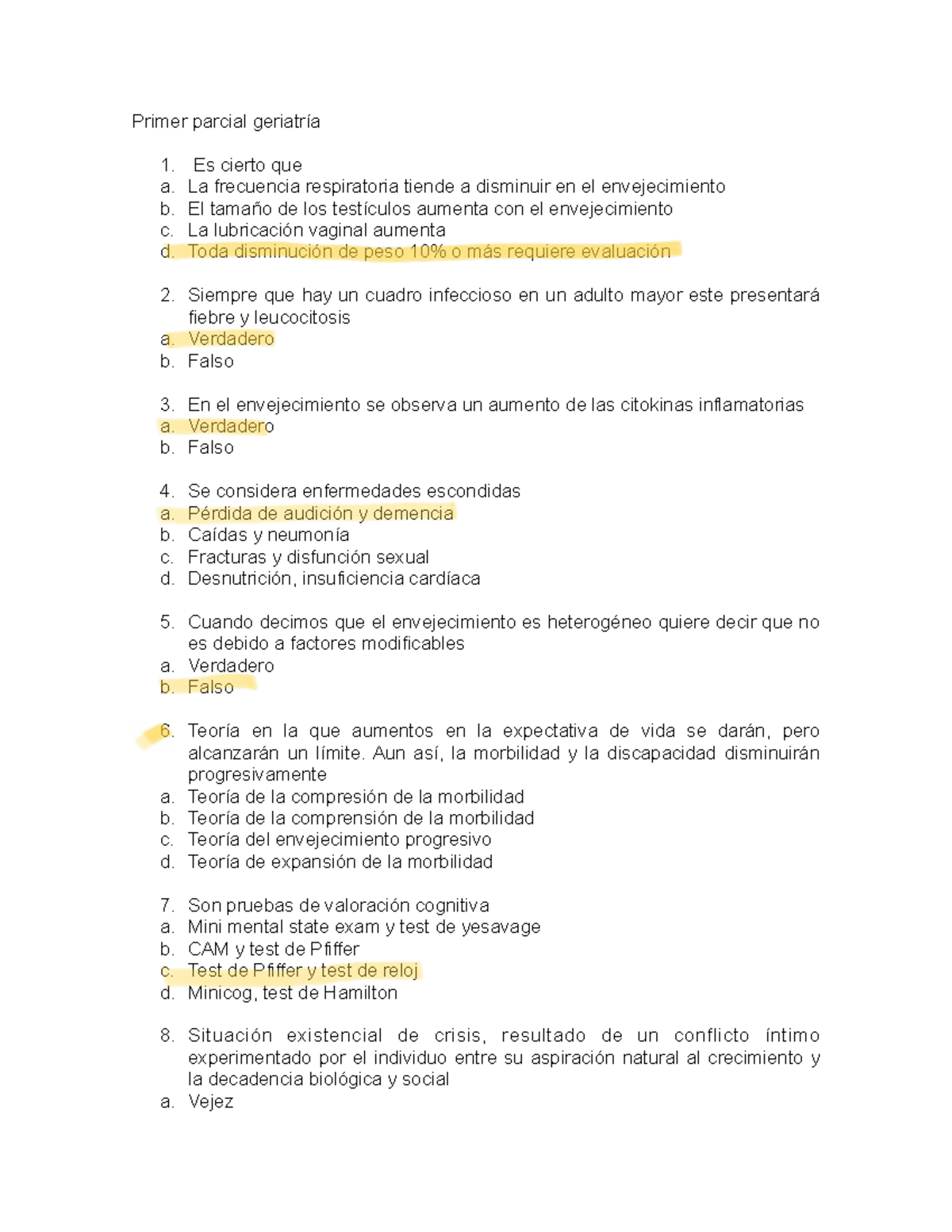 Geriatría 1: Primer Parcial - Preguntas y Respuestas Clave - Studocu