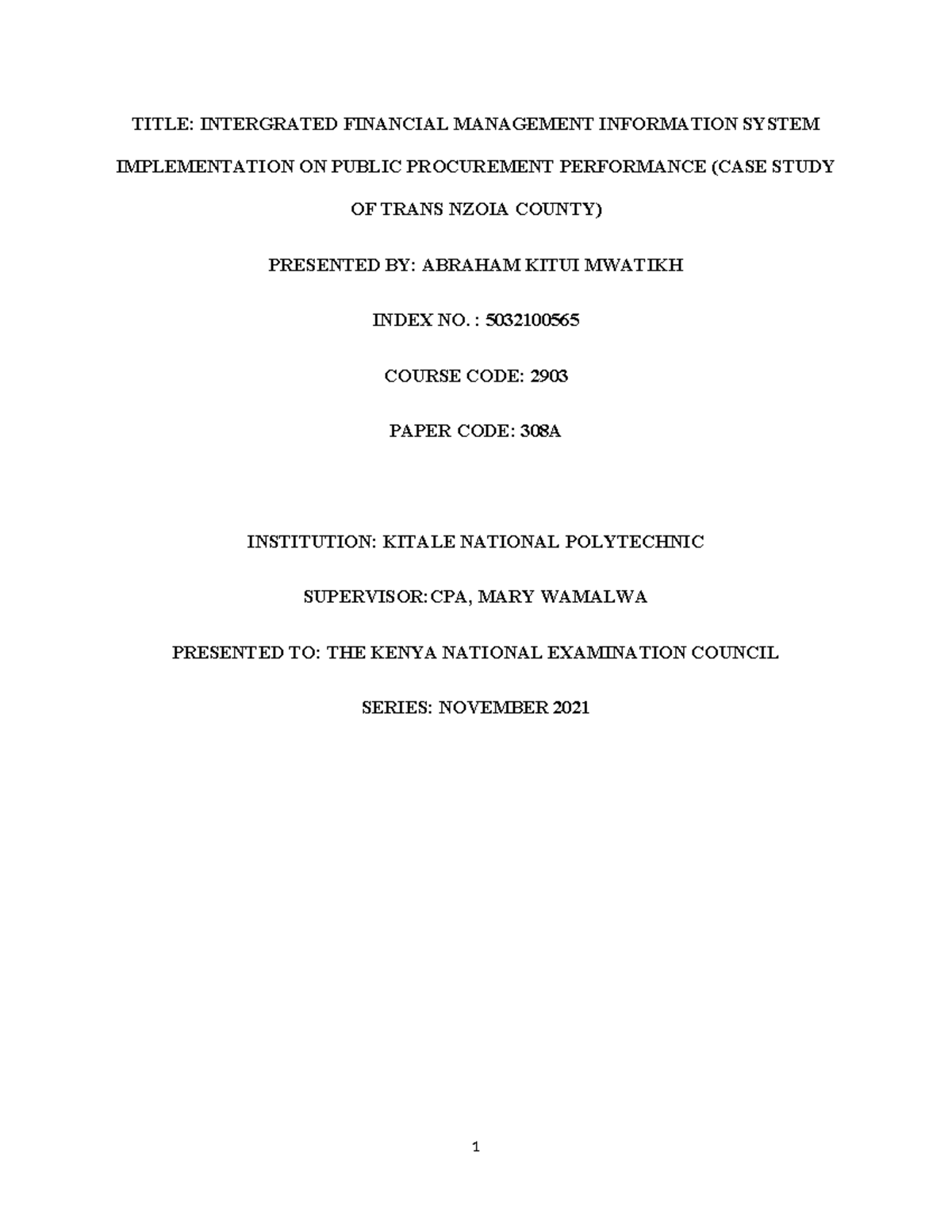 Title: Case Study on IFMIS Implementation and Public Procurement ...