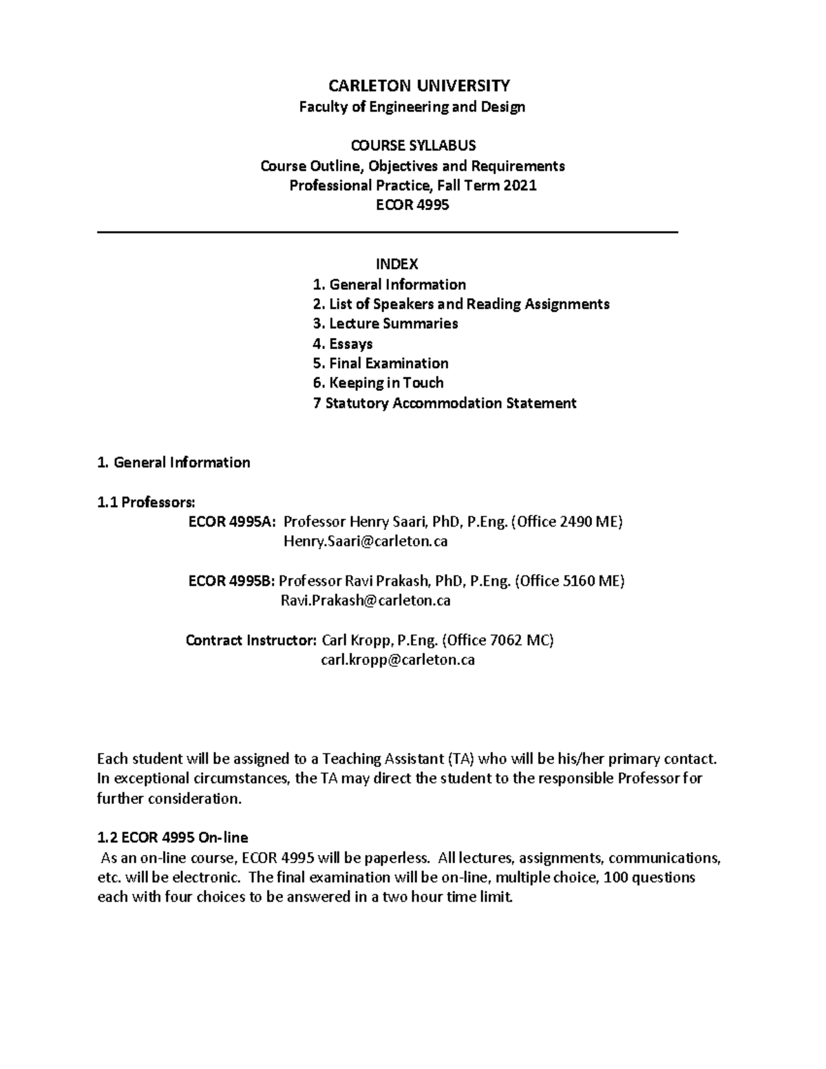 Professional Practice Course Outline for the 2020/2021 Academic year ...