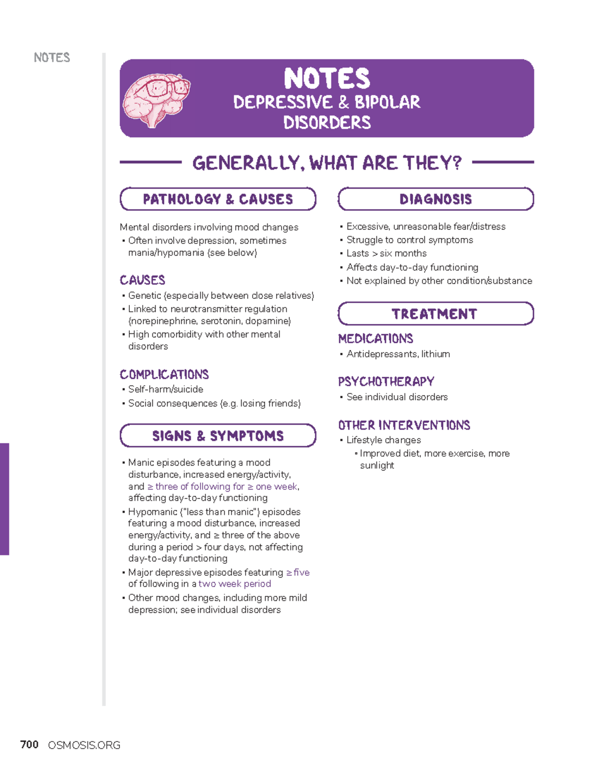 Comprehensive Notes on Depressive & Bipolar Disorders (Course Code ...