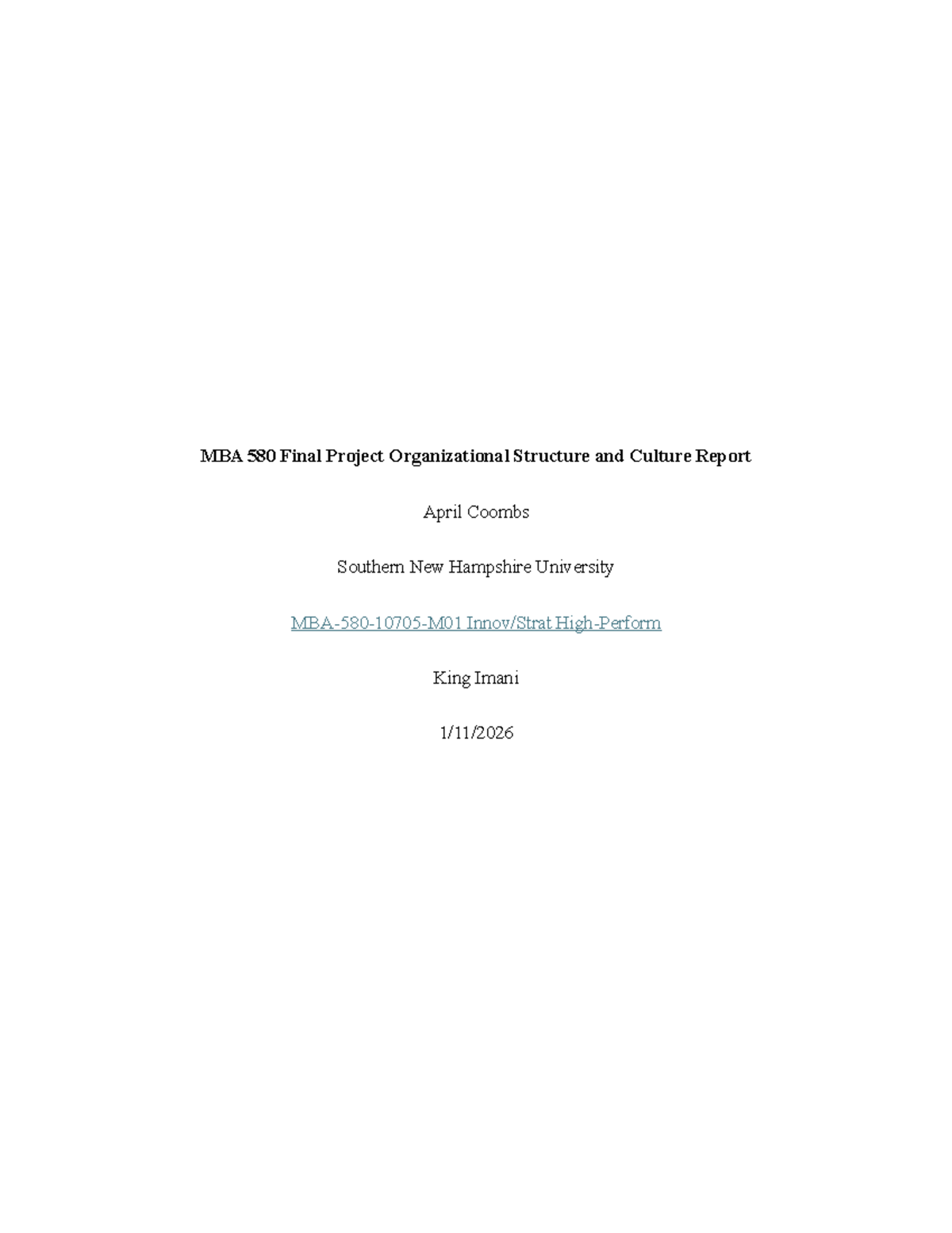 MBA 580 Final Project: Org Structure & Culture Analysis - Studocu