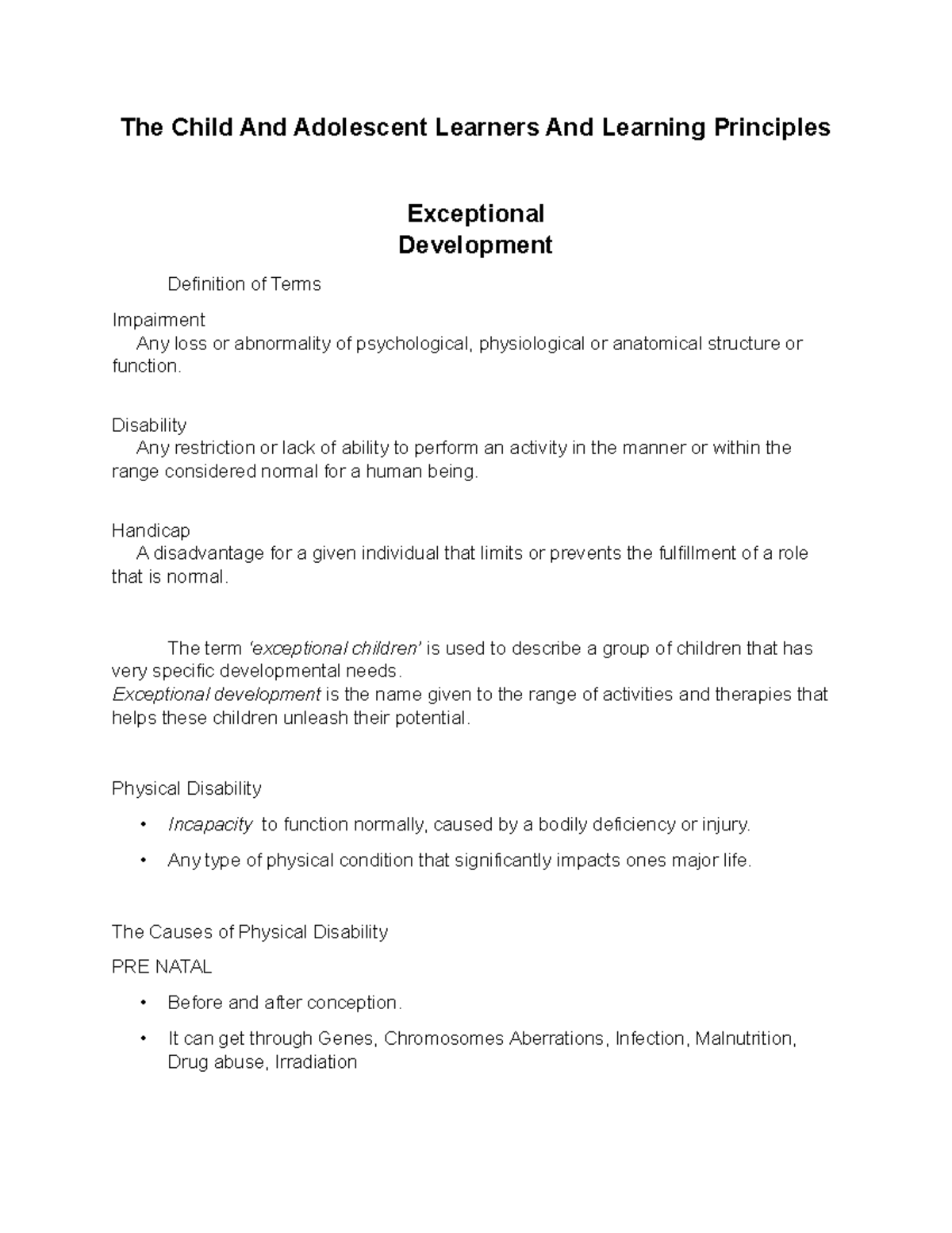 Understanding Exceptional Development in Children and Adolescents - Studocu