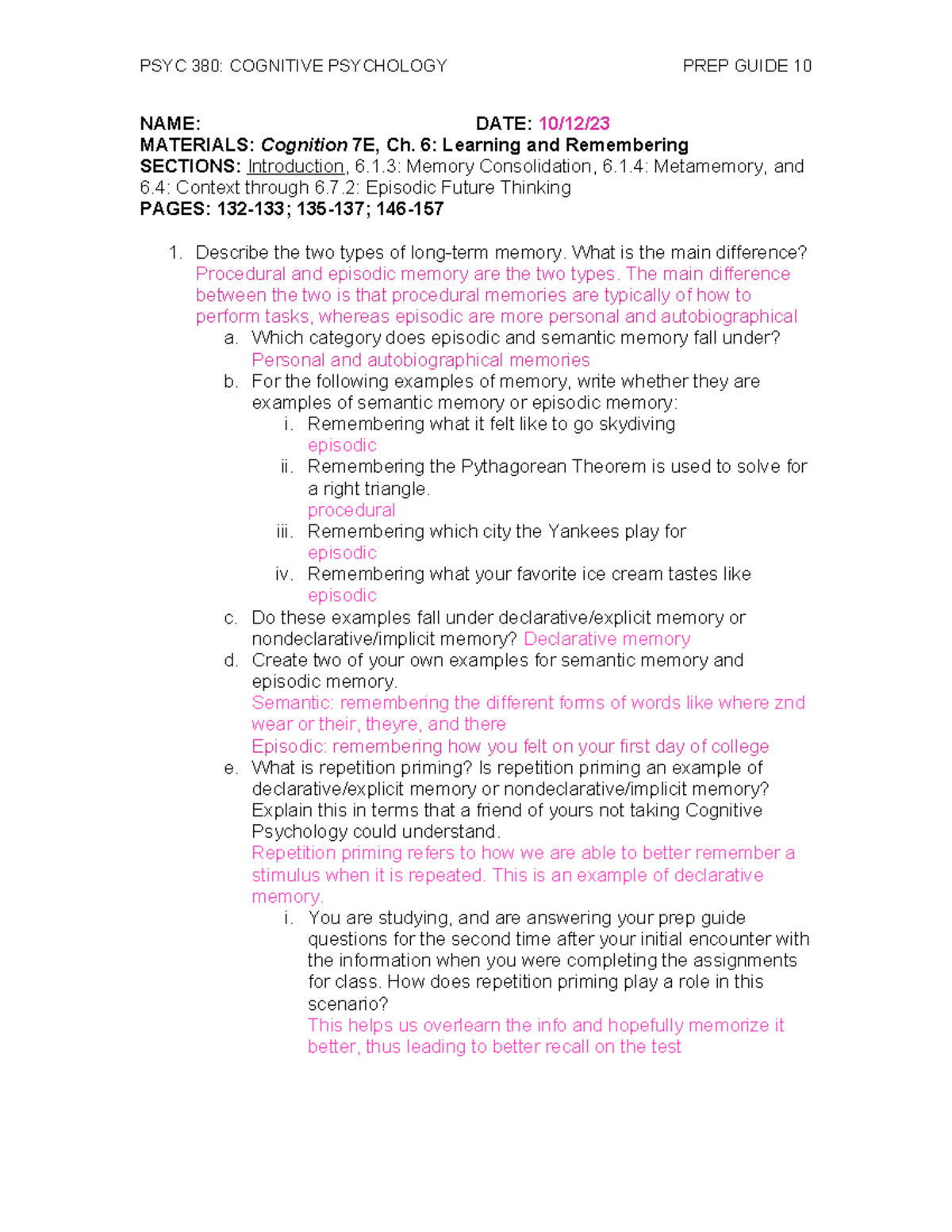 PSYC 380 SP22 - Cognitive Psychology Prep Guide for Exam 10 - Studocu