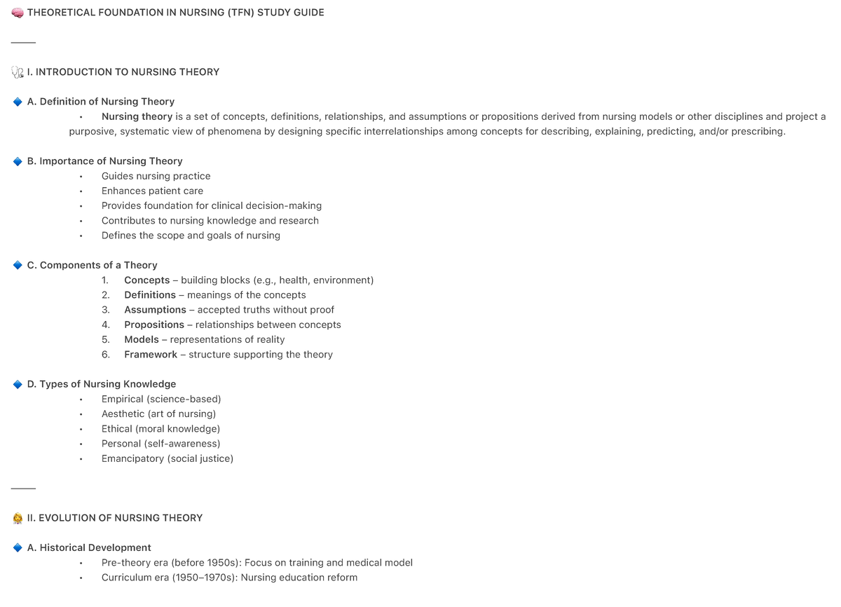 Theoretical Foundation in Nursing (TFN) Study Guide: Key Concepts ...
