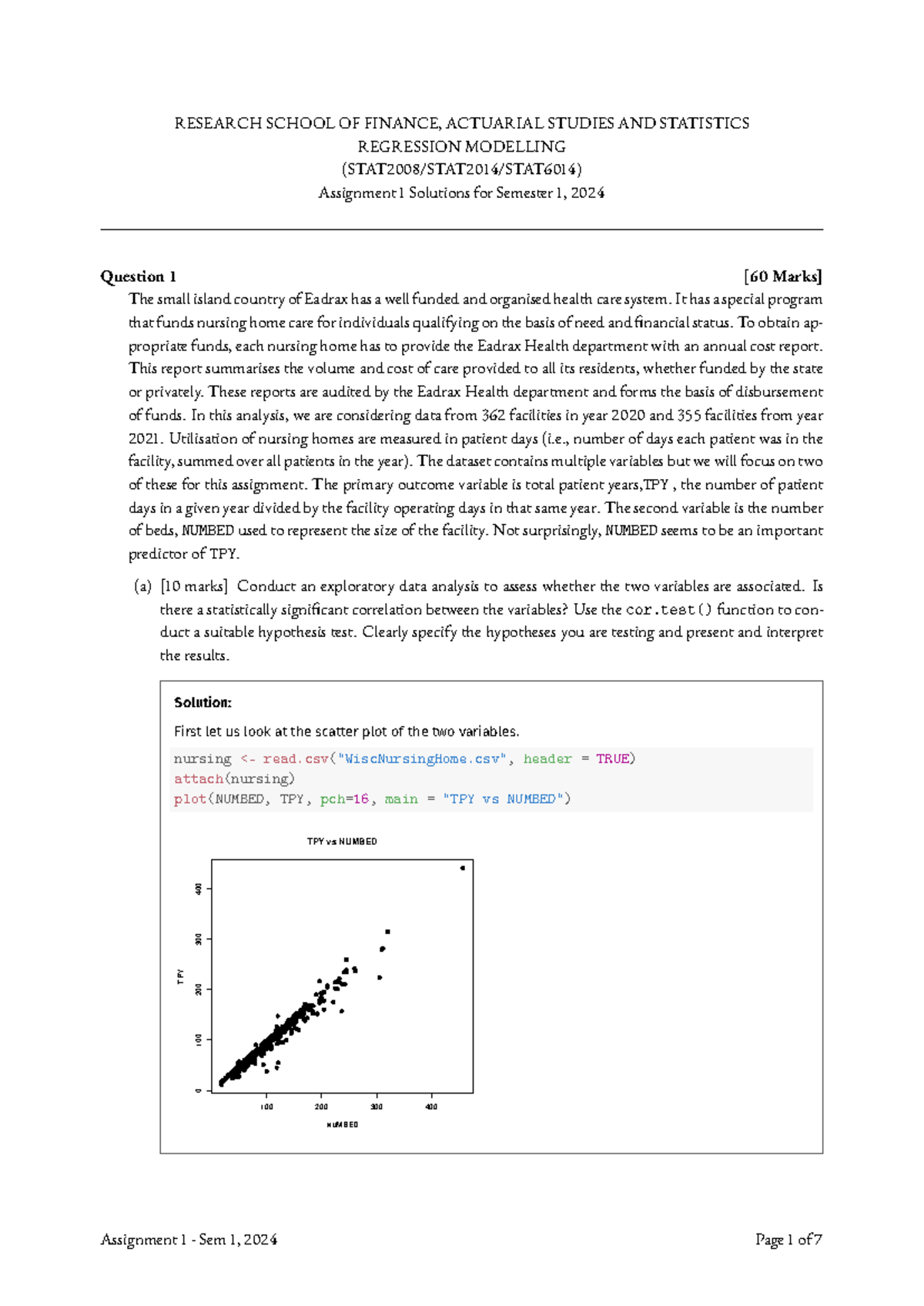 STAT2008/STAT2014/STAT6014 Assignment 1 Solutions - Regression ...