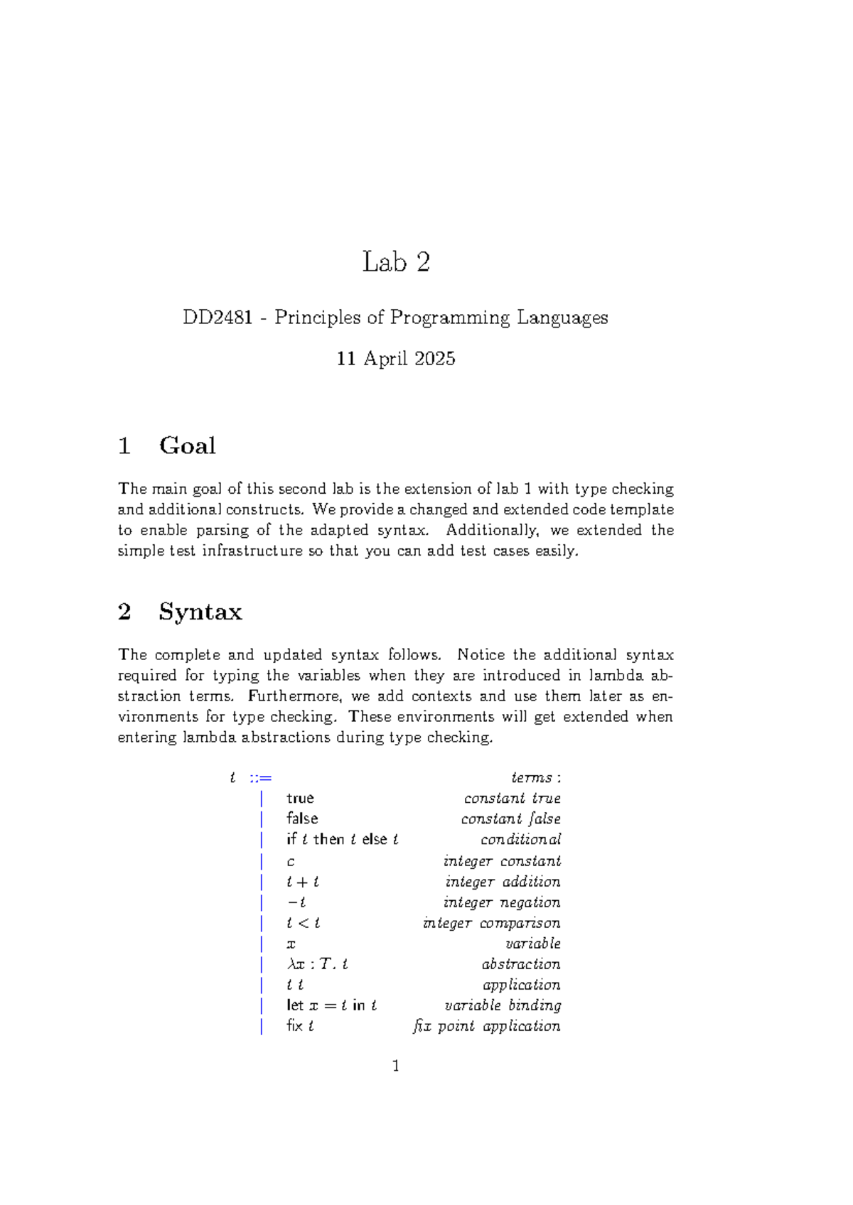 Lab2 - Laboration 2 för kursen DD2481 - Lab 2 DD2481 - Principles of ...