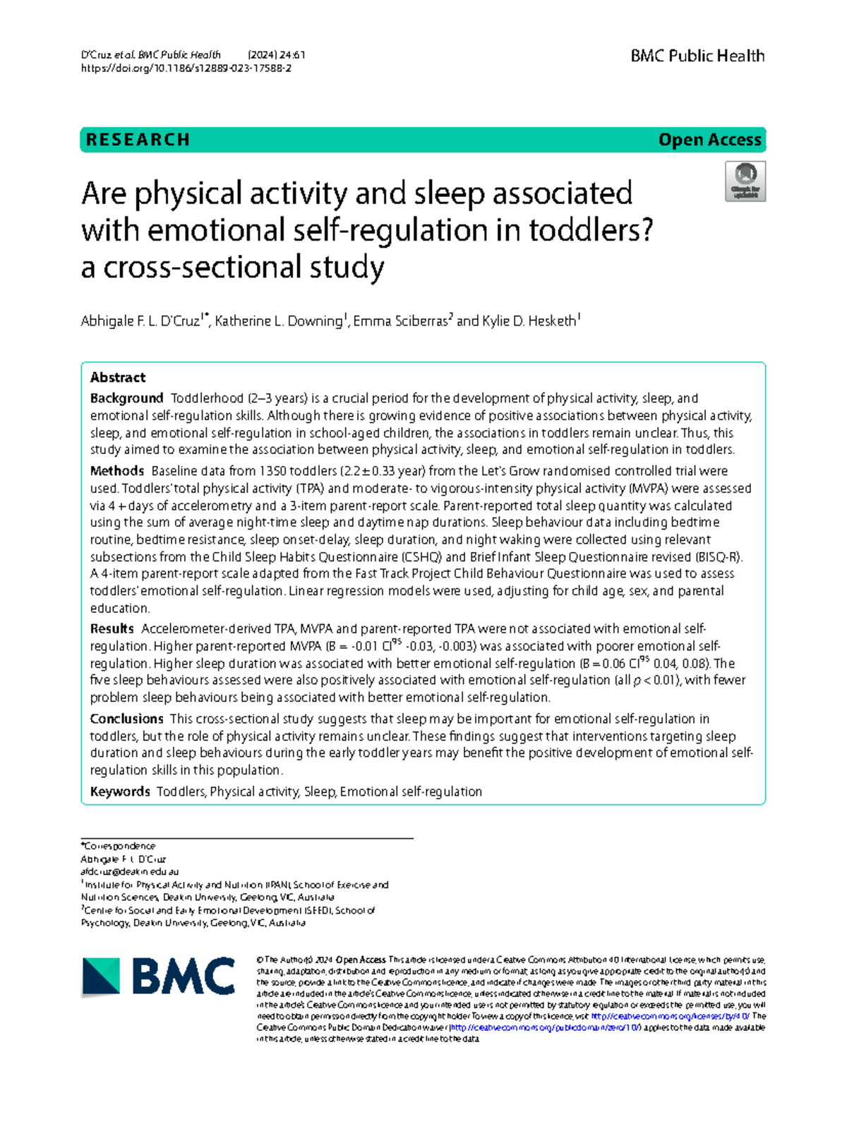 Are Physical Activity and Sleep Linked to Emotional Self-Regulation in ...