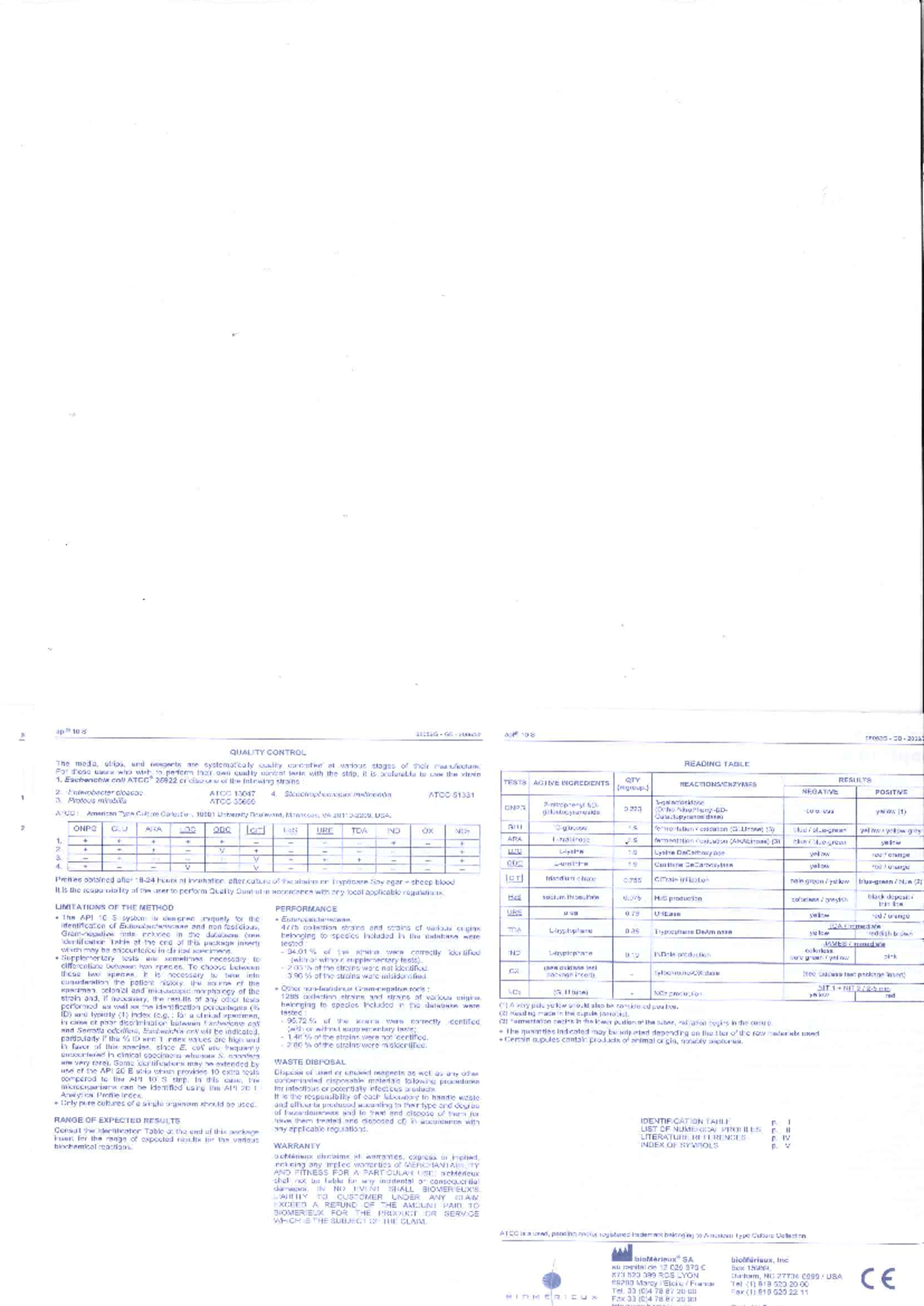 Bijsluiter API 10S - Test Resultaten Klinische Biologie Microbiologie ...