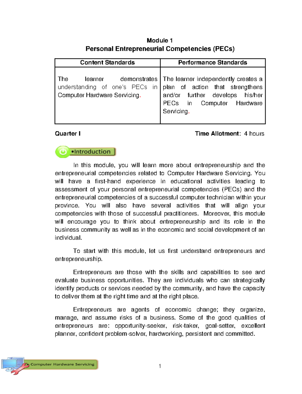 PECS Module 1: Understanding Personal Entrepreneurial Competencies ...