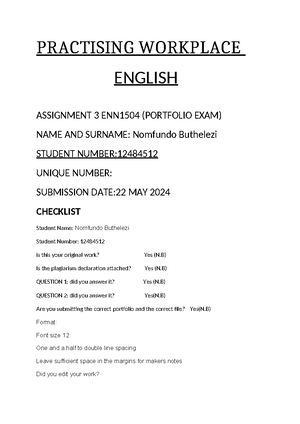 ENN1504 tutorial - ENN1504 - Studocu