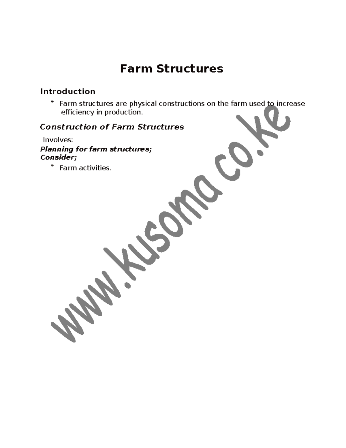 Farm Structures: Comprehensive Notes for Agricultural Efficiency - Studocu