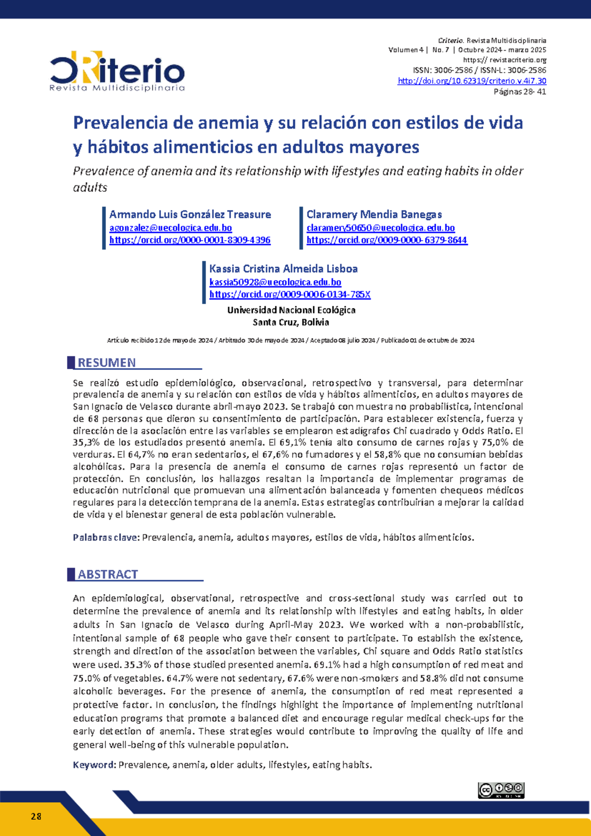 Prevalencia de Anemia y Estilos de Vida en Adultos Mayores - Criterio ...