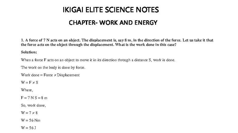 NCERT Solutions for Class 9 Science Chapter 11: Work and Energy Notes ...