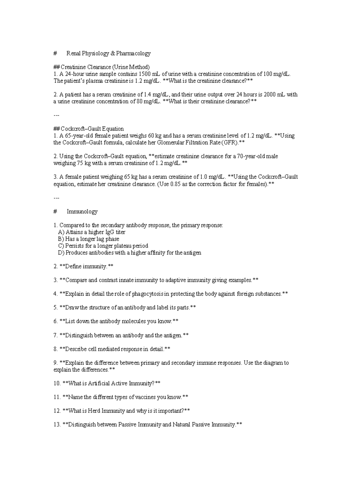 Renal Physiology & Immunology Lab Questions (PHAR 101) - Studocu