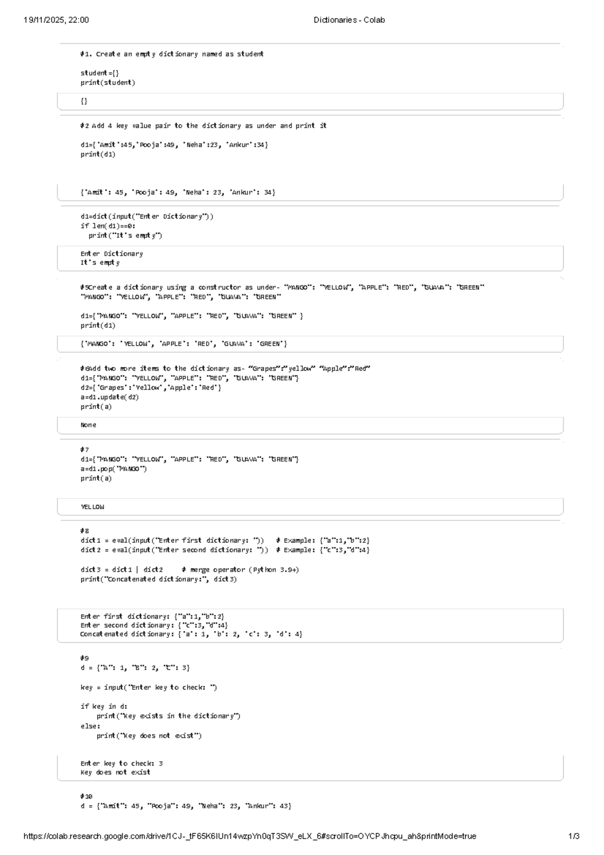 22:00 Python Dictionaries Colab: Key-Value Operations and Examples ...