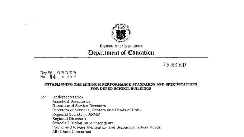 DepEd Order No. 64, S. 2017: MPSS for School Buildings - Studocu