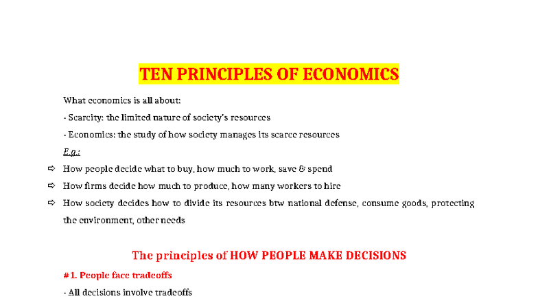 ECON 101: Ten Principles of Economics Overview and Key Concepts - Studocu