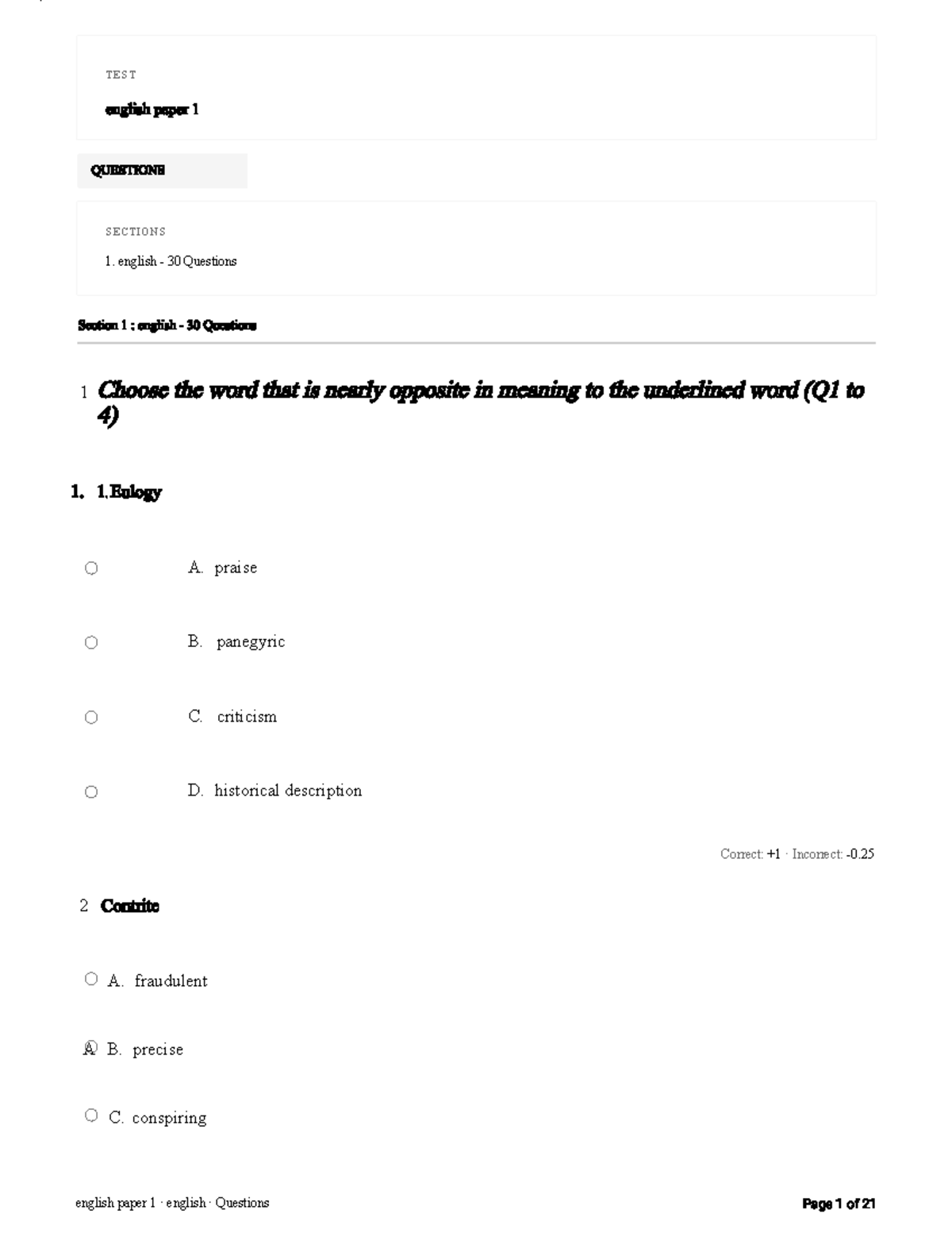 English Paper 1: 30 Questions & Answers for Test Preparation - Studocu