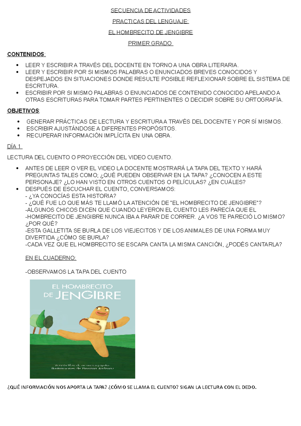 Secuencia de Actividades: El Hombrecito de Jengibre 1° 2022 - Studocu