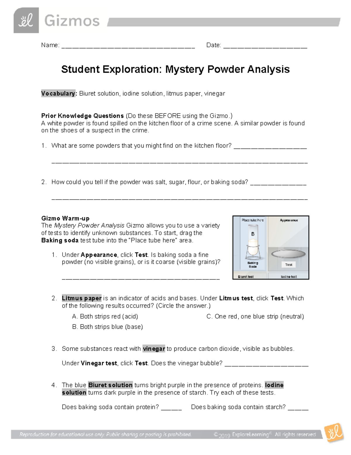 Mystery Powder SE - Name: ______________________________________ Date