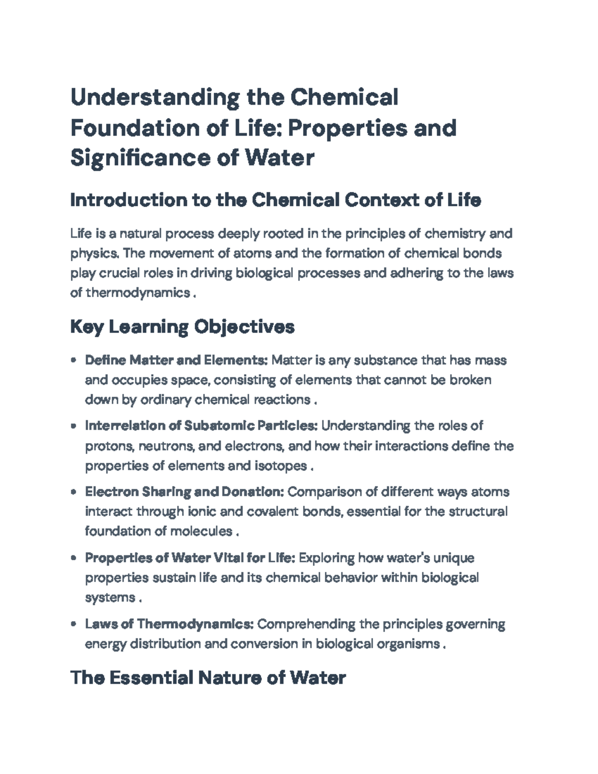 Understanding the Chemical Foundations of Life: The Role of Water ...