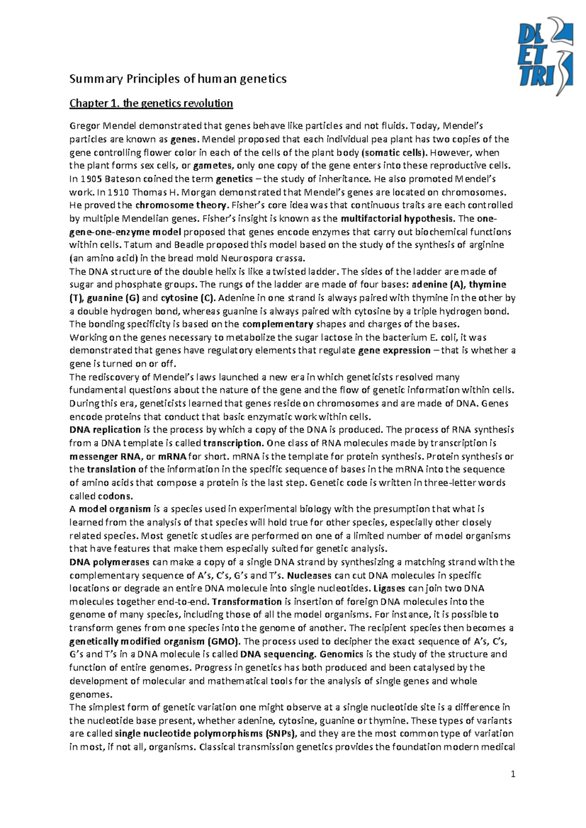 Summary of Principles of Human Genetics - GEN 21803 - Studeersnel