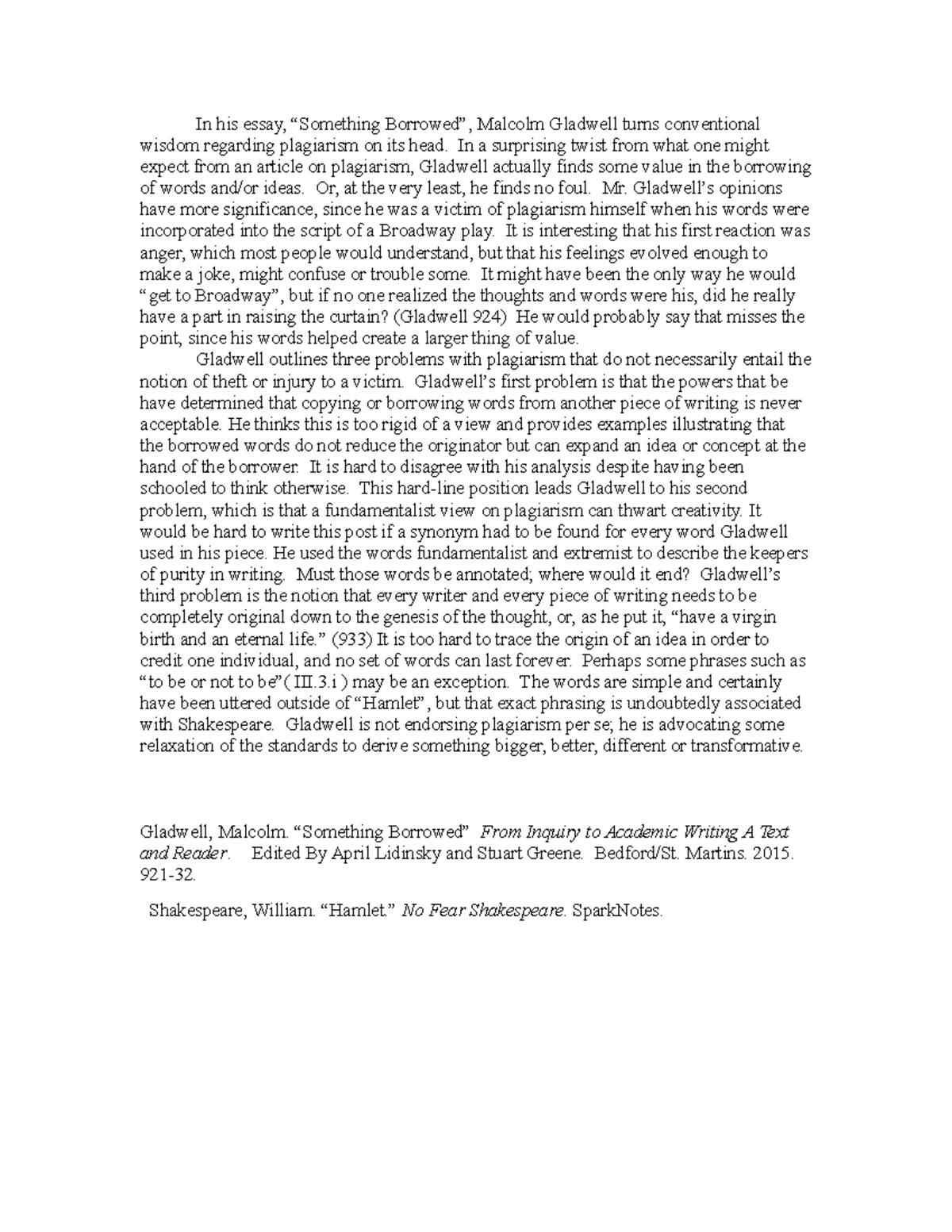 ENG 2 Discussion 1: Analyzing Gladwell’s Views on Plagiarism - Studocu