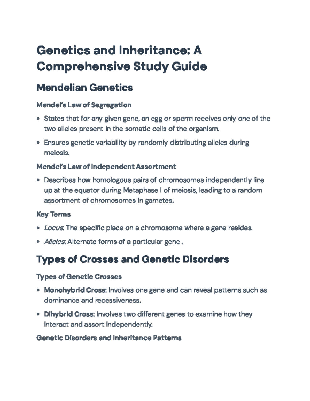 Genetics and Inheritance: Comprehensive Study Guide for Biology 101 ...