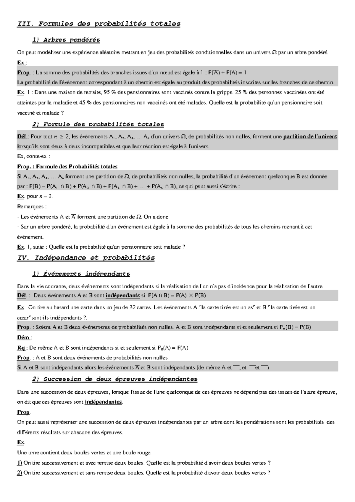 Formules des Probabilités Totales et Arbres Pondérés - Proba 2 - Studocu